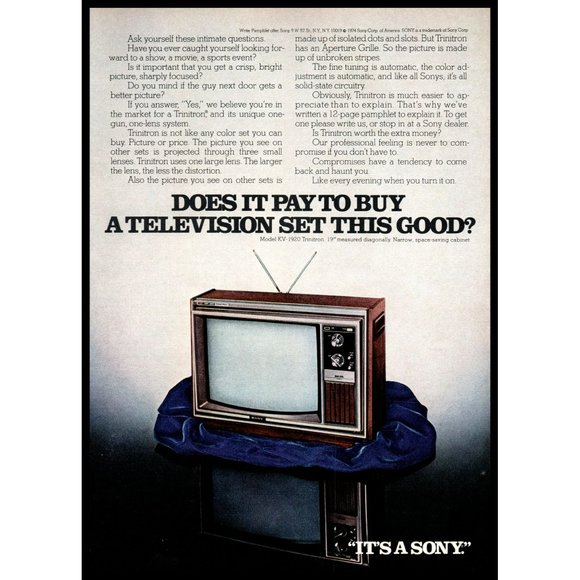 Sony | Art | 974 Sony Trinitron Kv192 Color Tv Vintage Print Ad ...